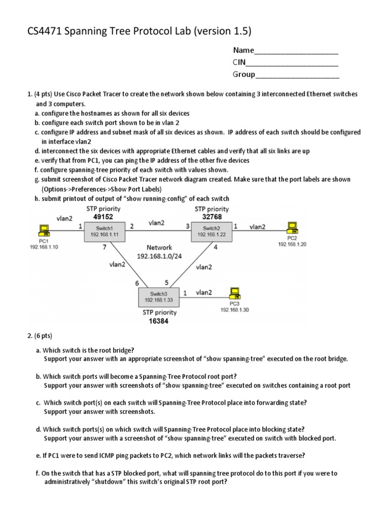 Spanning Tree Protocol Lab Guide | PDF | Computers | Technology & Engineering