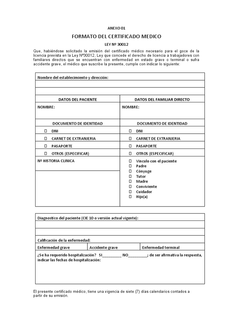 Formato Del Certificado Medico Pdf