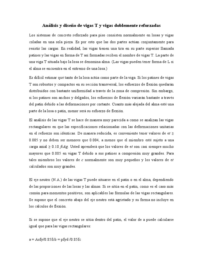 Análisis y Diseño de Vigas T y Vigas Doblemente Reforzadas | PDF | Doblar | Física Aplicada e ...