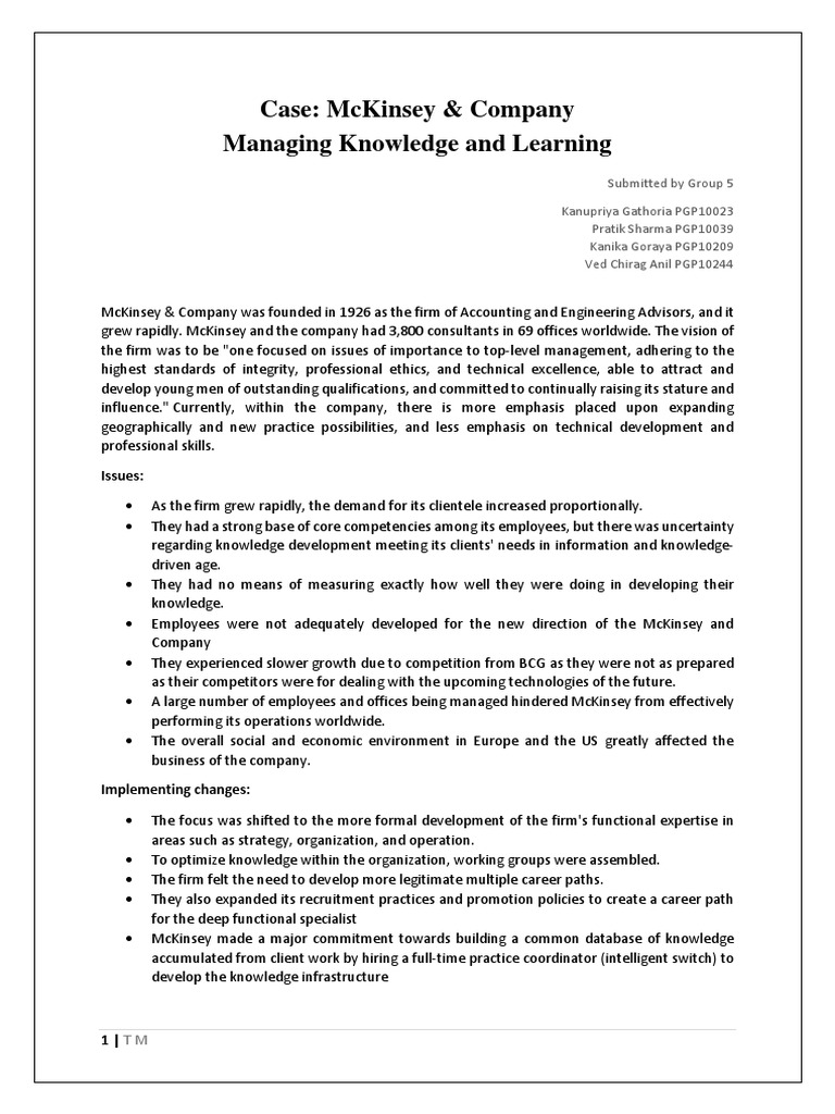 Case: Mckinsey & Company Managing Knowledge and Learning: Issues | PDF ...