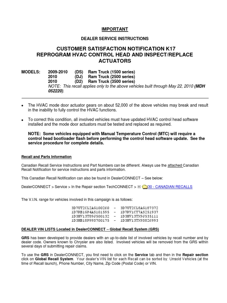 K17 Ram HVAC Recall | PDF | Electrical Connector | Truck