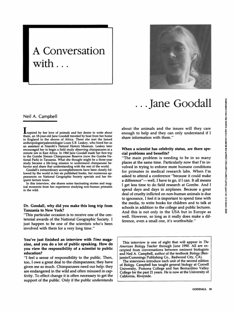 A Conversation With Jane Goodall | PDF | Chimpanzee | Organisms