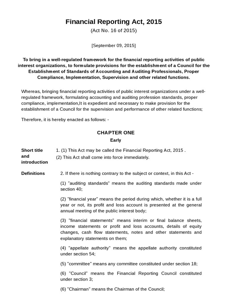 Financial Reporting Act 2015 PDF | PDF | Audit | Regulatory Compliance