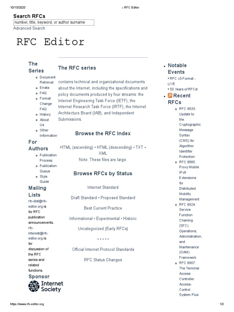 RFC Editor: The RFC Series The Series Notable Events | PDF | Internet ...