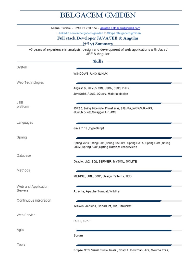 Belgacem Gmiden: Full Stack Developer JAVA/JEE & Angular (+5 Y) Summary | PDF | Spring Framework ...