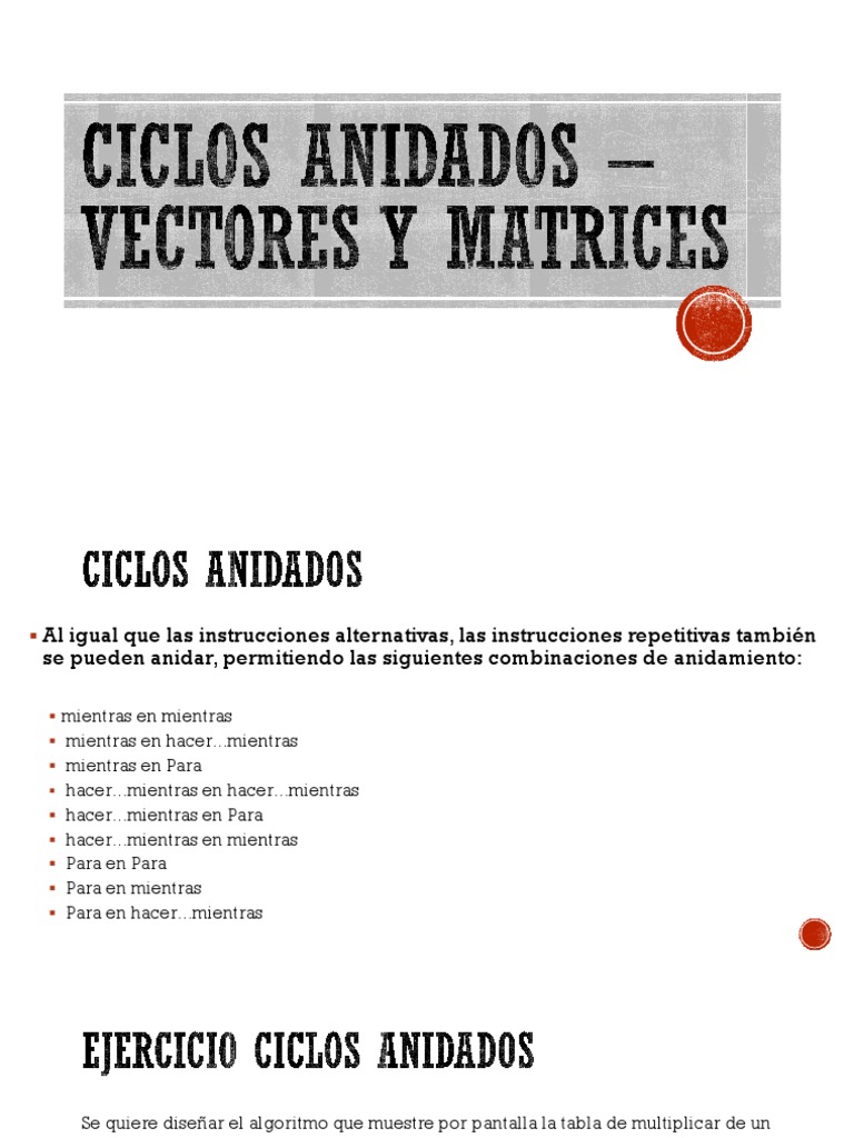 Ciclos Anidados-Vectores-Matrices PDF | PDF | Matriz (Matemáticas ...