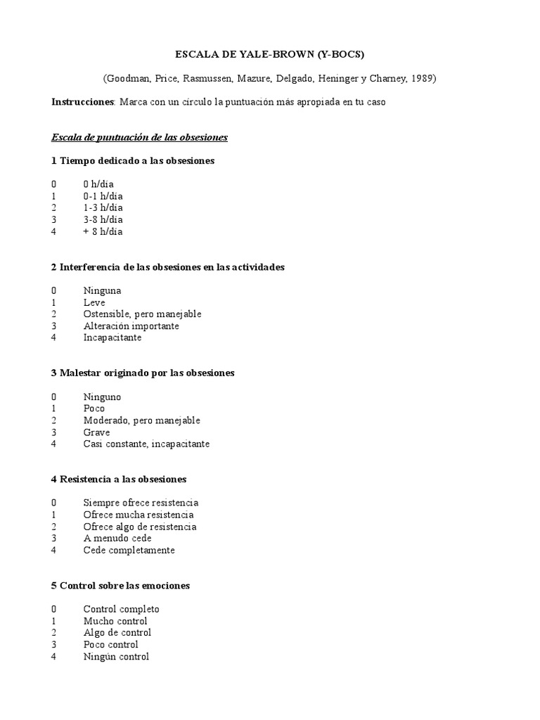 Escala de Yale-Brown (Y-Bocs | PDF