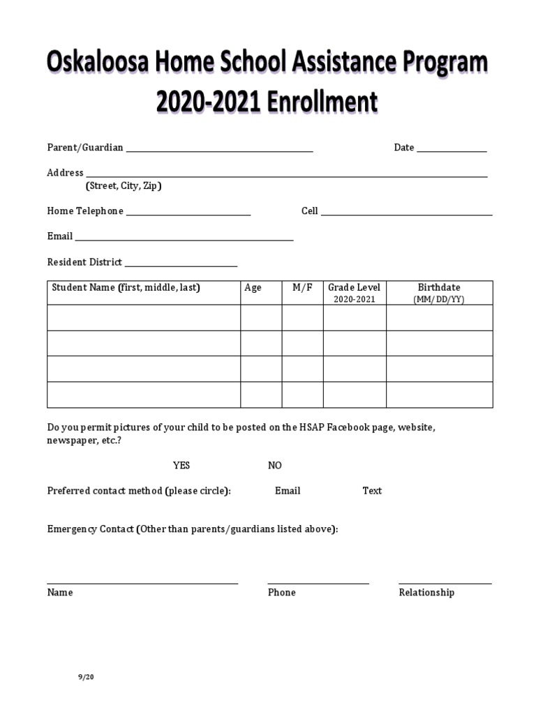 2020-2021 Hsap Enrollment Form | PDF | Teachers | Learning