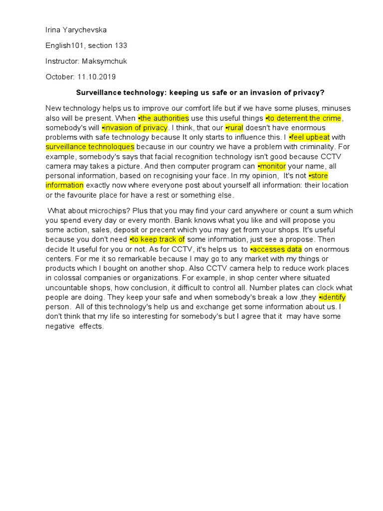 Surveillance Technology Keeping Us Safe or An Invasion of Privacy | PDF