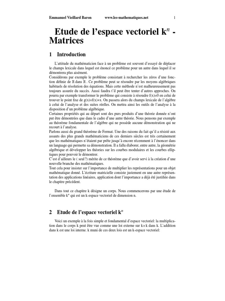 Étude de l'espace vectoriel kn | PDF | Base (algèbre linéaire ...