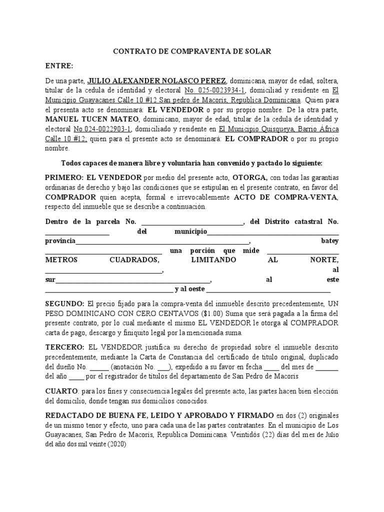 CONTRATO DE COMPRAVENTA de Solar | PDF | Información del gobierno | Justicia