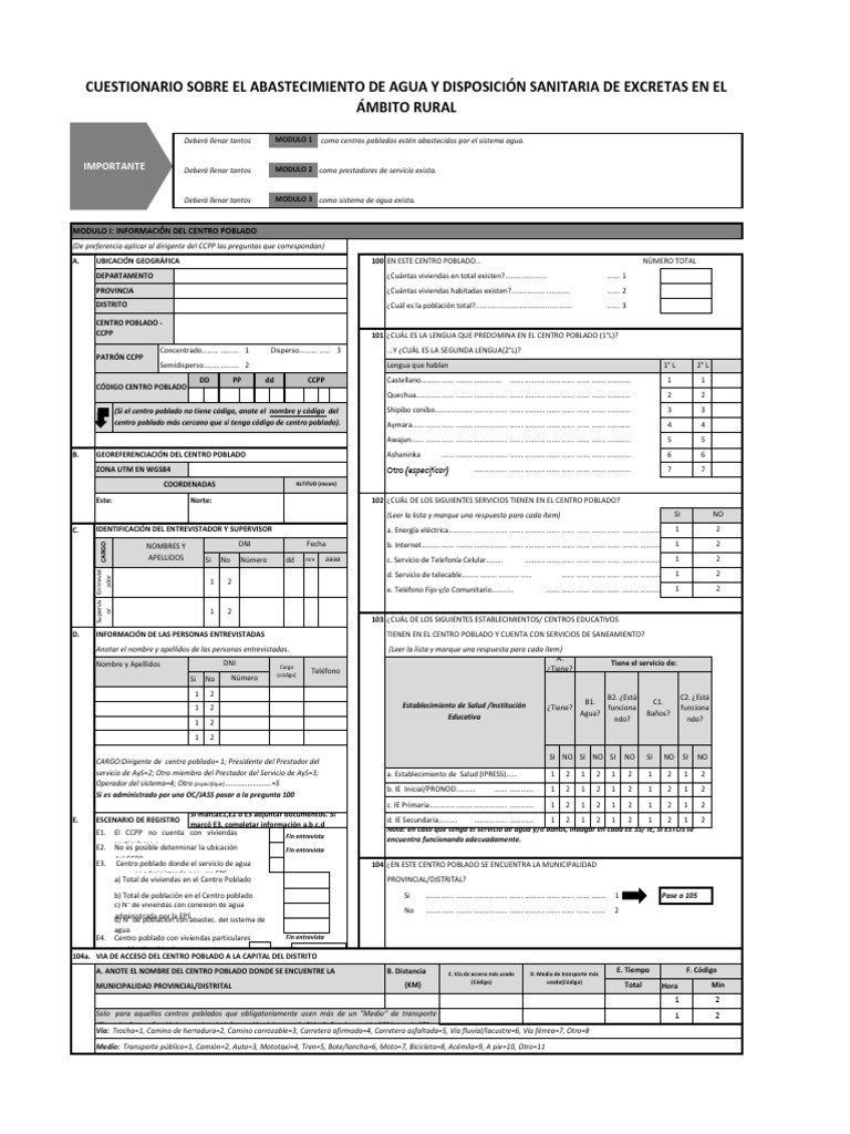 Cuestionario Diagnostico Rural. Mod. I, Ii y Iii - Iia 28.08.2020 MVCS - PNSR PDF | PDF ...