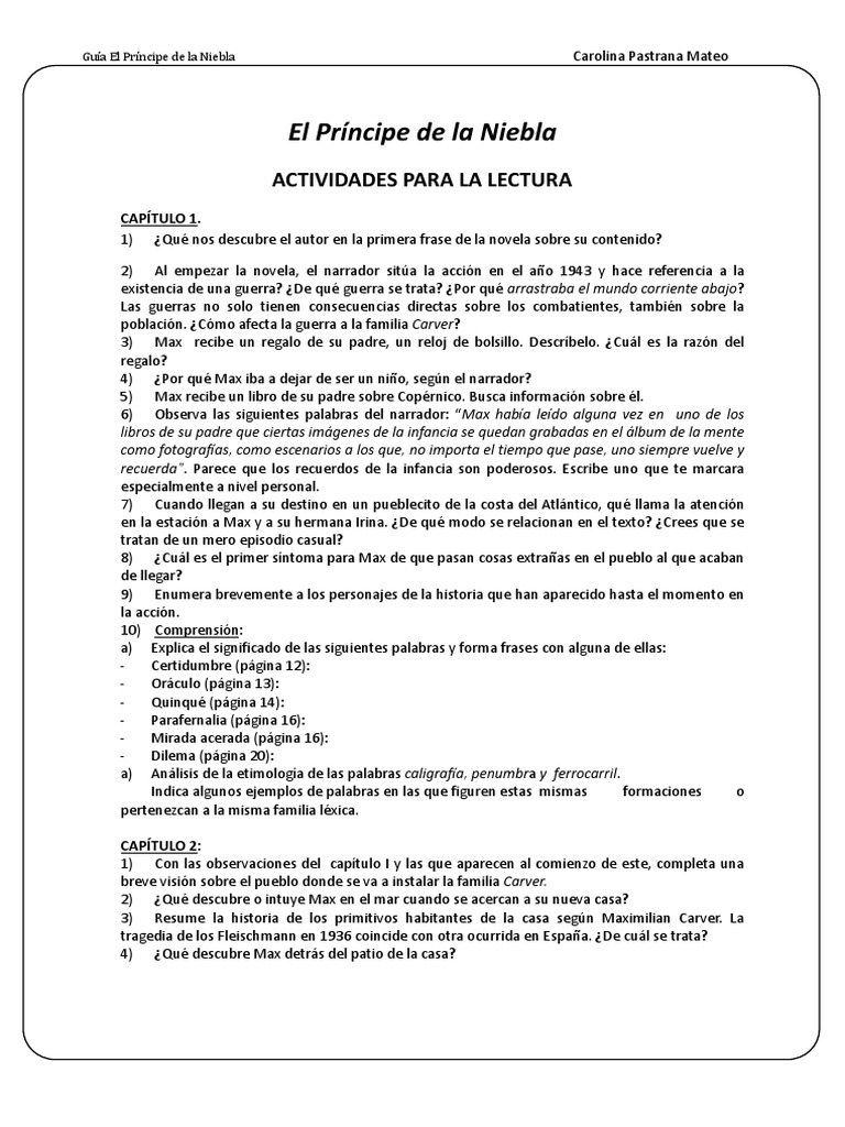 El Príncipe de La Niebla. ACTIVIDADES | PDF | Science | Ciencia y ...