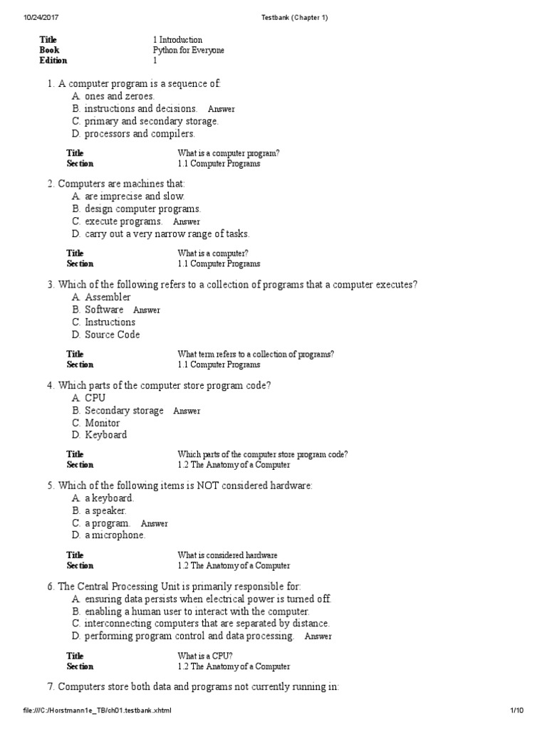 Testbank Chapter 1 | PDF | Computer Program | Programming