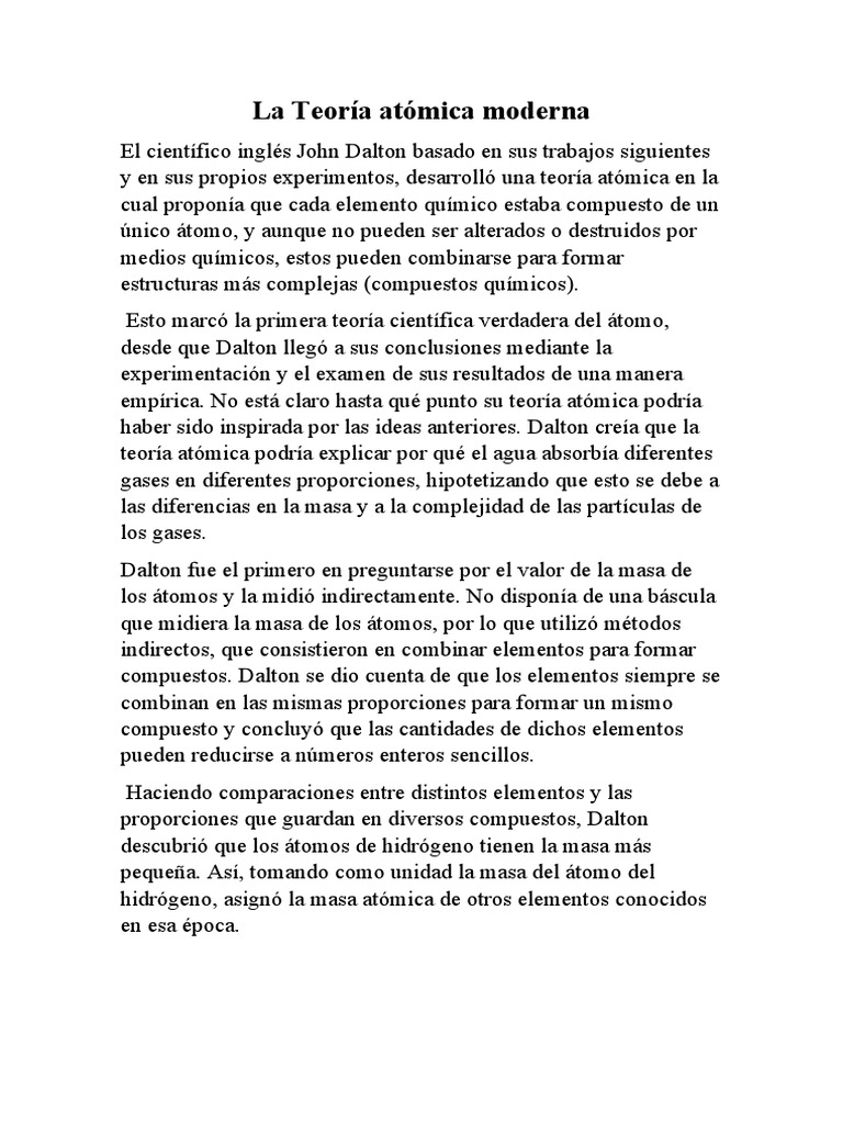 La Teoría Atómica Moderna, El Atomo y Sus Partes Por Eliot Santos | PDF ...