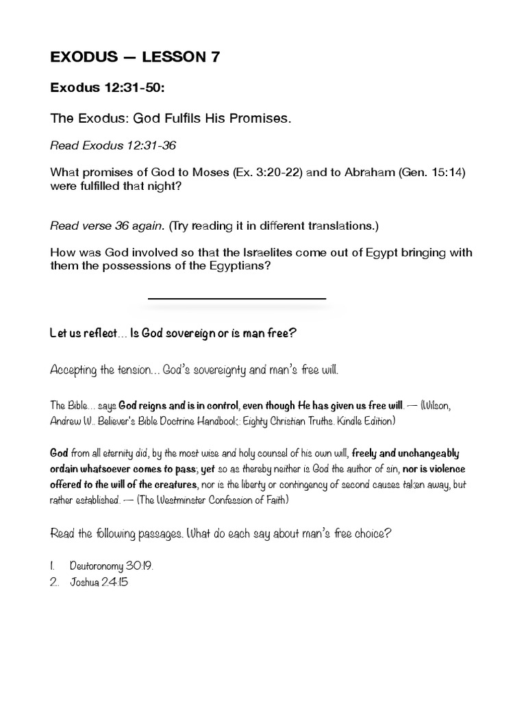 Exodus - Lesson 7: The Exodus: God Fulfils His Promises | PDF | Book Of ...
