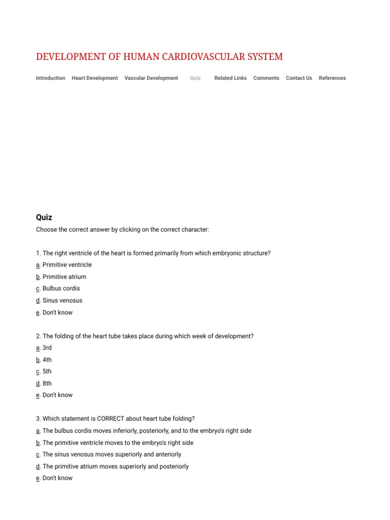 Quiz - Development of Human Cardiovascular System | PDF | Aorta ...