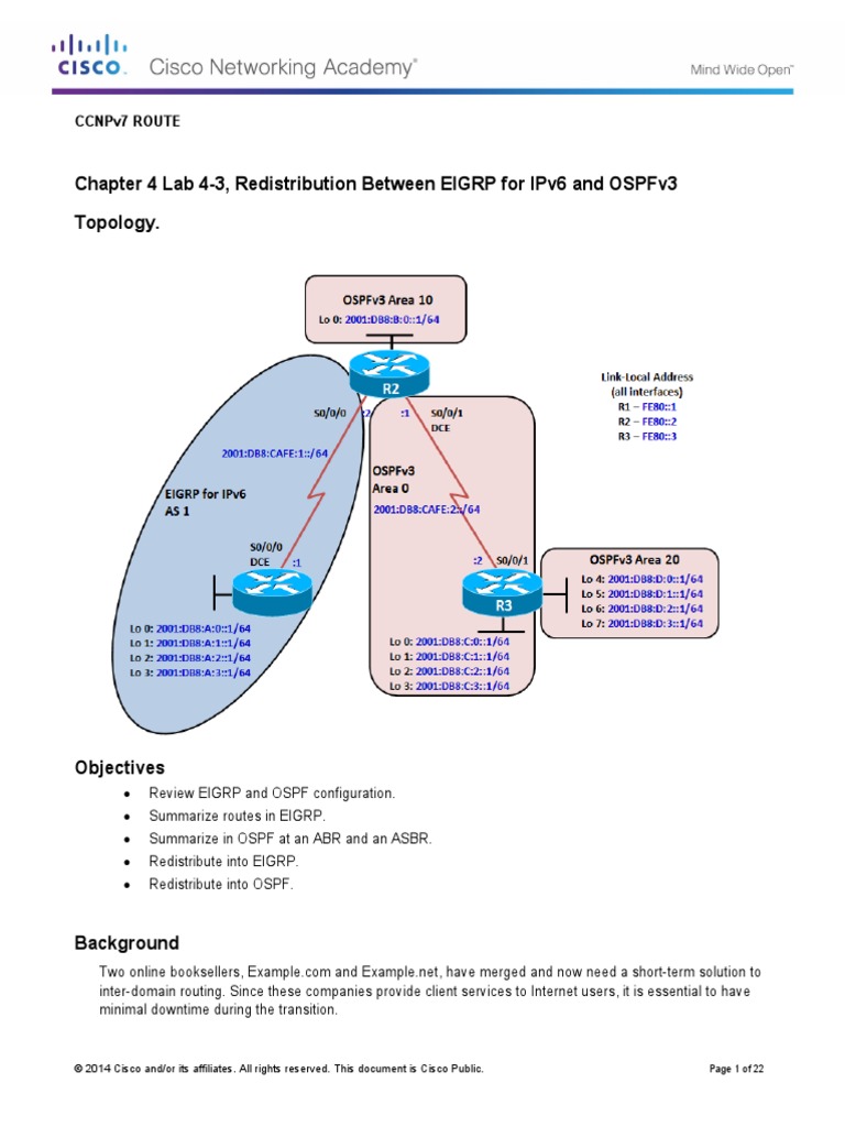 Chapter 4 Lab 4-3, Redistribution Between Eigrp For Ipv6 and Ospfv3 Topology | PDF | I Pv6 ...
