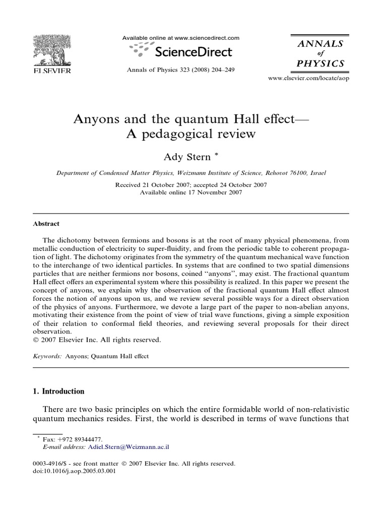 Anyons and The Quantum Hall Effect - A Pedagogical Review: Ady Stern ...