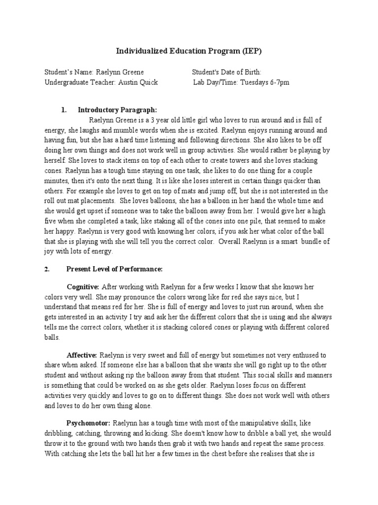 Individualized Education Program (IEP) | PDF | Cognition | Behavior ...