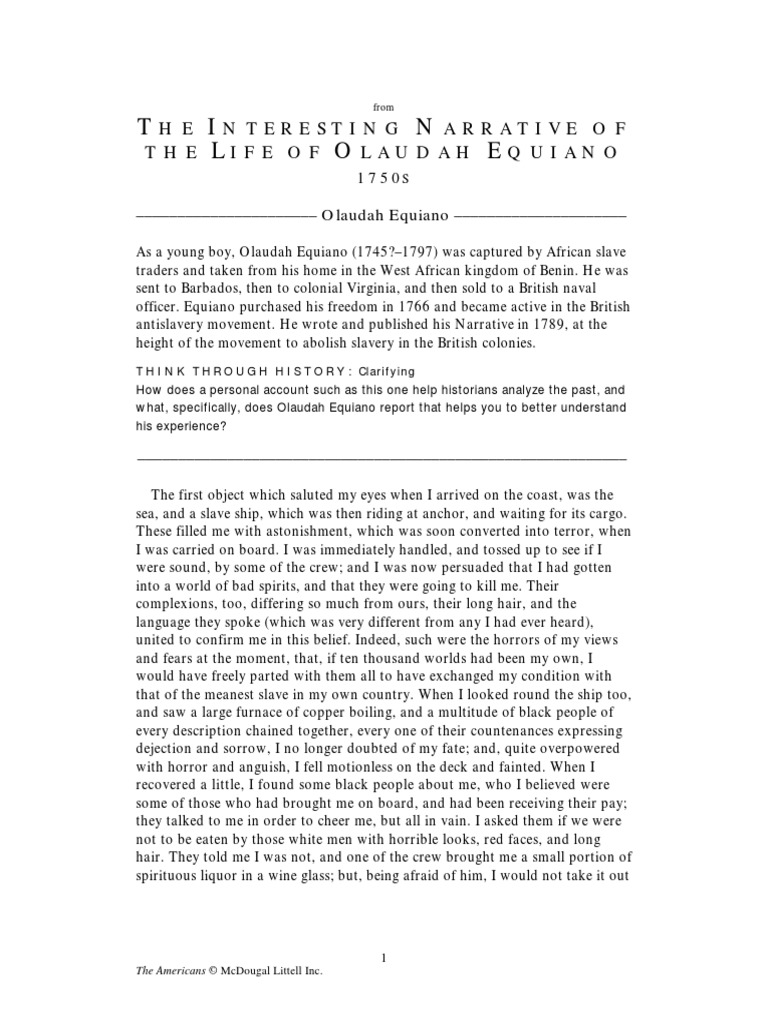 Narrative of Olaudah Equiano PDF | PDF | Olaudah Equiano | Slavery