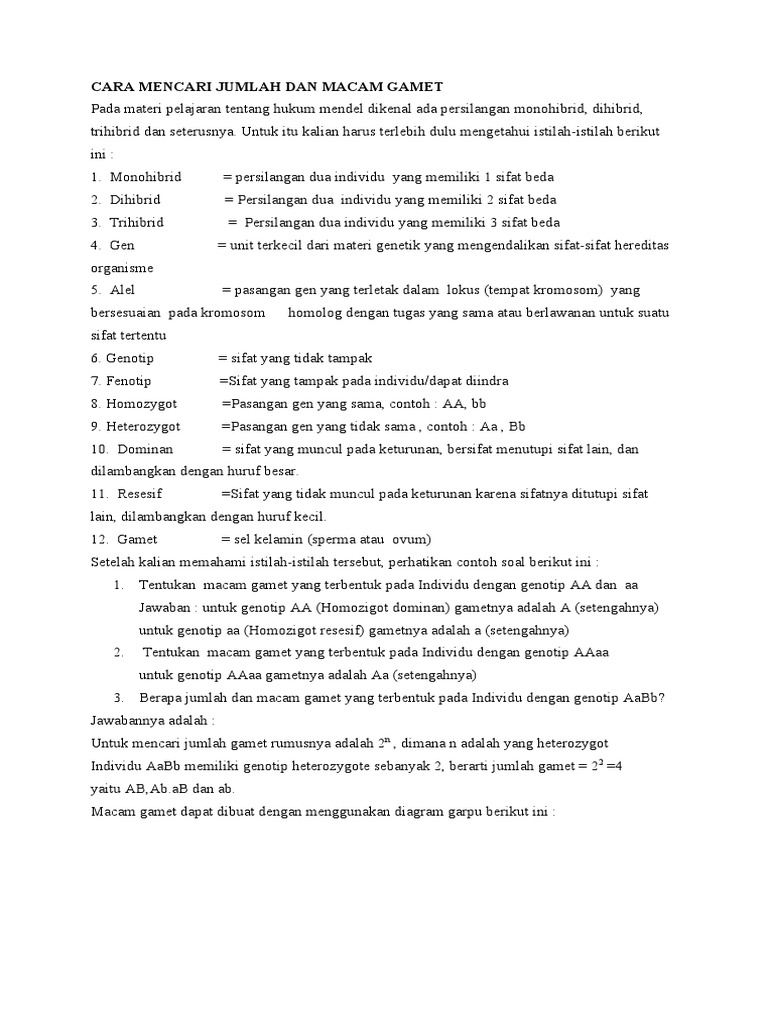 Cara Mencari Jumlah Dan Macam Gamet | PDF