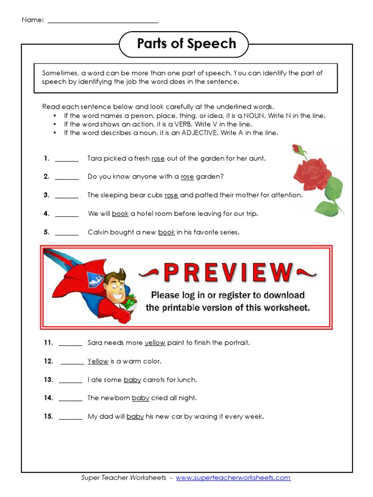 Parts of Speech Identification Worksheet | PDF | Part Of Speech | Noun