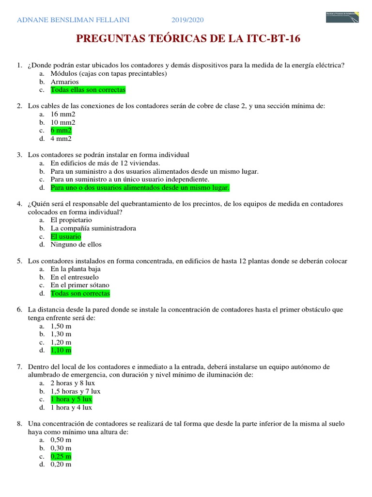 Preguntas Teóricas de La Itc-Bt-16 | PDF | Electricidad | Naturaleza