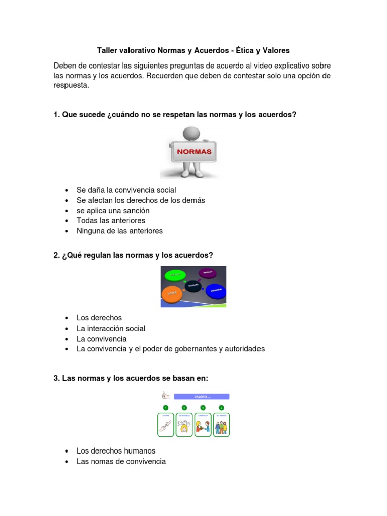 Taller Valorativo Normas y Acuerdos Ética y Valores PDF | PDF