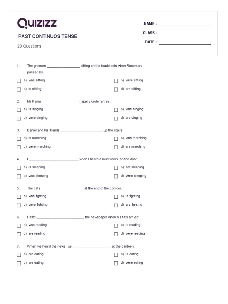Past Continuous Tense Quiz | PDF | Language Arts & Discipline