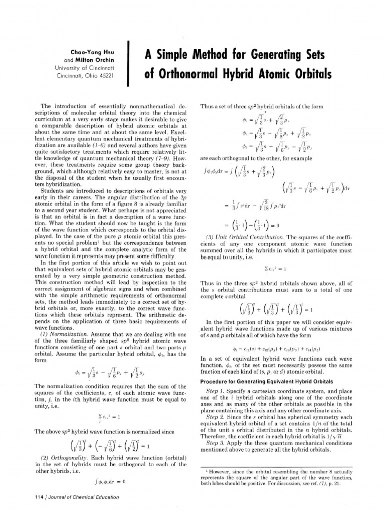 Generating Orthonormal Hybrid Orbitals | PDF | Atomic Orbital ...