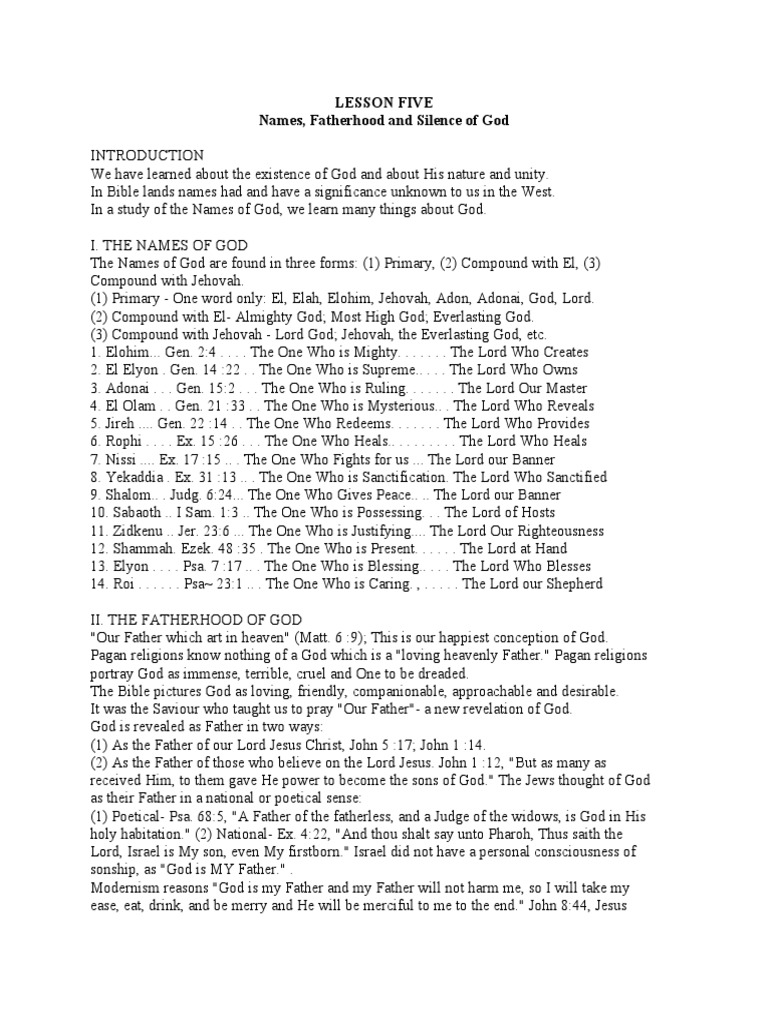 Names, Fatherhood and Silence of God - Lesson 5 | PDF | Names Of God In ...