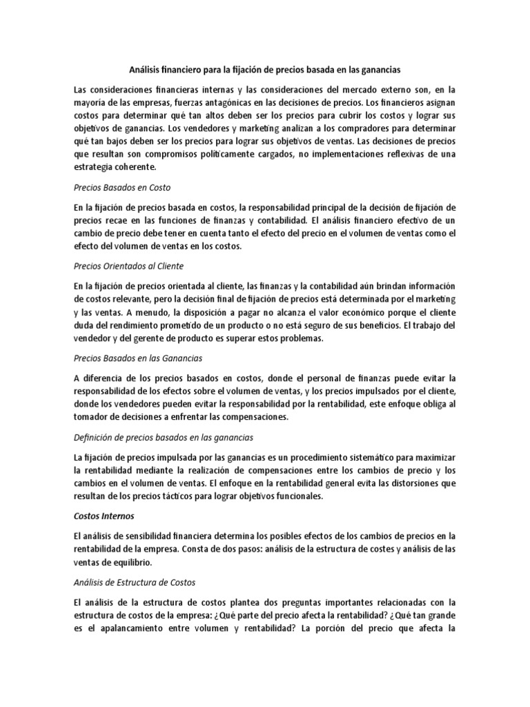(Resumen) 2. Financial Analysis For Profit Driven Pricing | PDF ...
