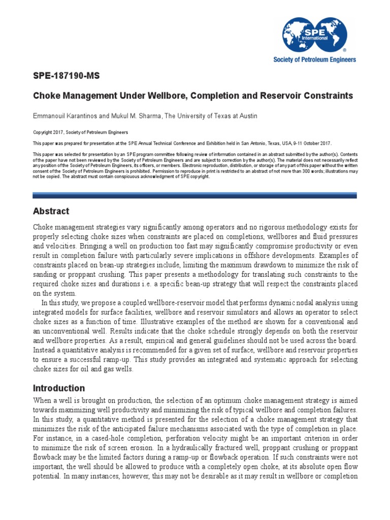 SPE 187190 Choke Management Under Wellbore, Completion and Reservoir Constraints | PDF ...