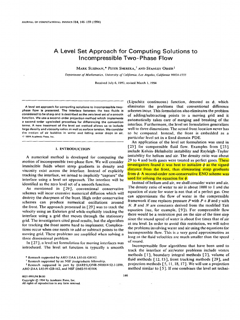 1994 - A Level Set Approach For Computing Solutions To Incompressible ...