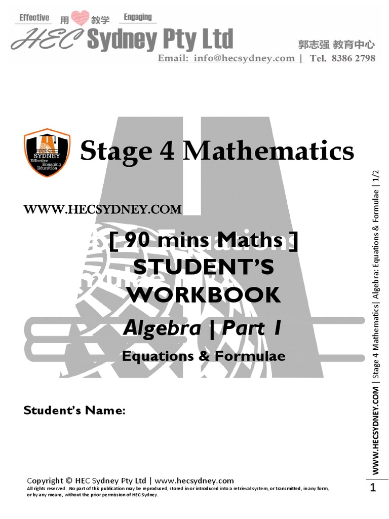 Stage 4 Mathematics: (90 Mins Maths) Student'S Workbook | Download Free ...