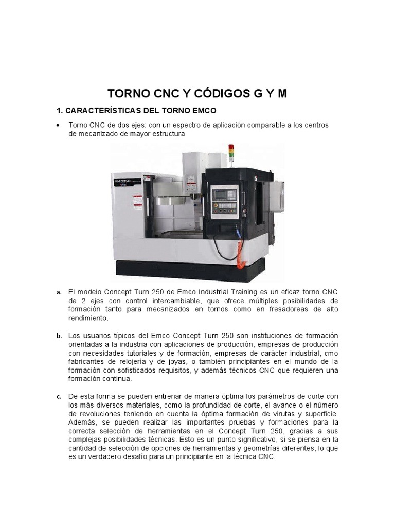 Torno CNC: Características y Códigos G/M | PDF | Control numerico | Metalurgia