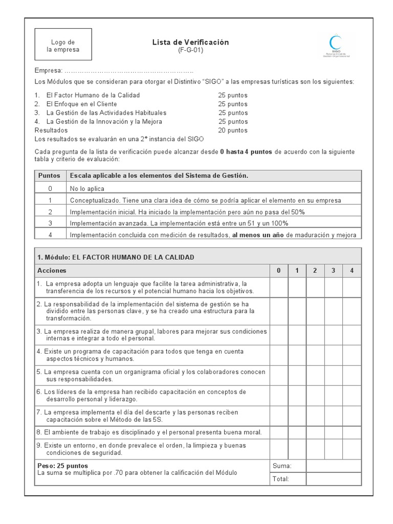 F-G-01 - Lista Verificación | PDF | Cliente | Calidad (comercial)