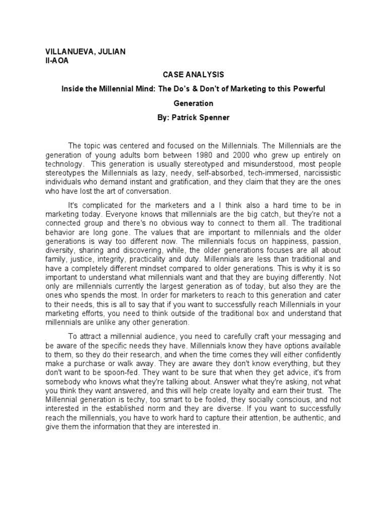Villanueva, Julian Ii-Aoa Case Analysis Inside The Millennial Mind: The ...