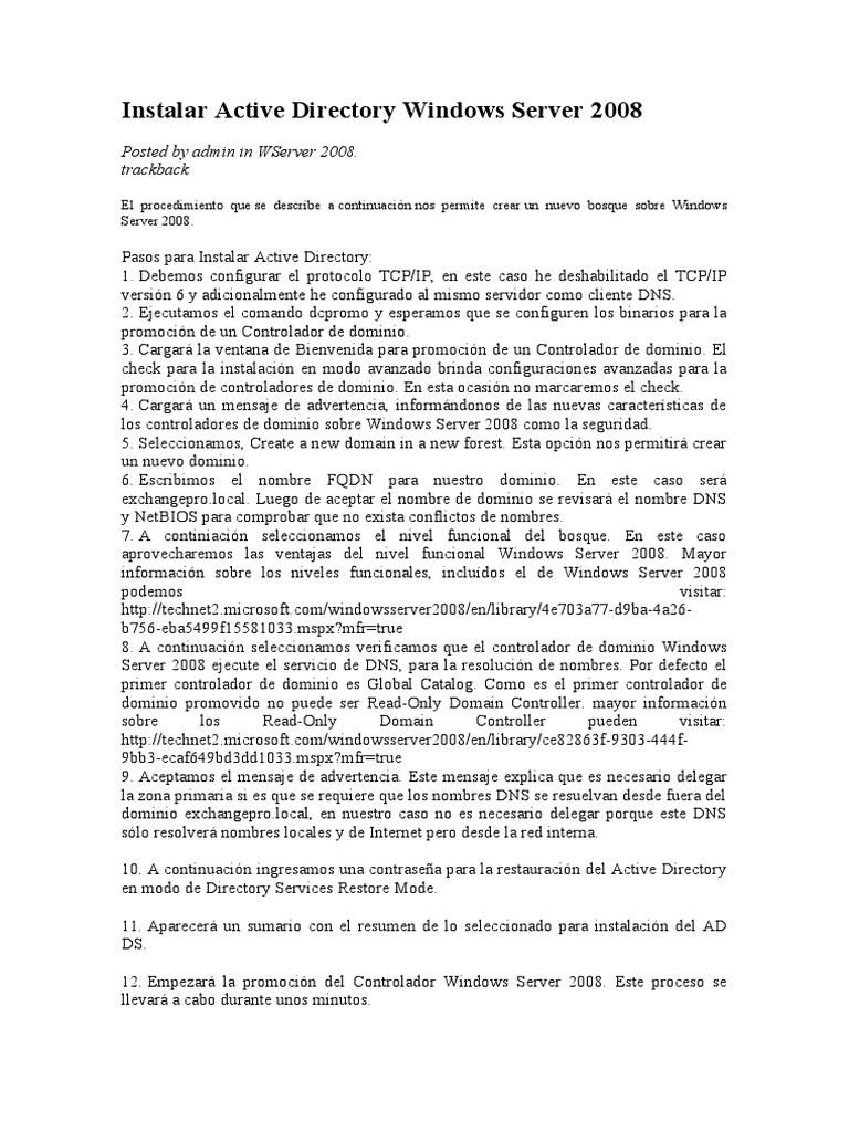 Instalar Active Directory Windows Server Pdf Directorio Activo