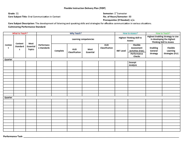 Flexible Instruction Delivery Plan Template | PDF | Educational ...