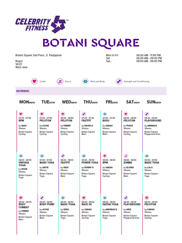 Botani Square Fitness Class Schedule | PDF | Physical Exercise | Mind ...