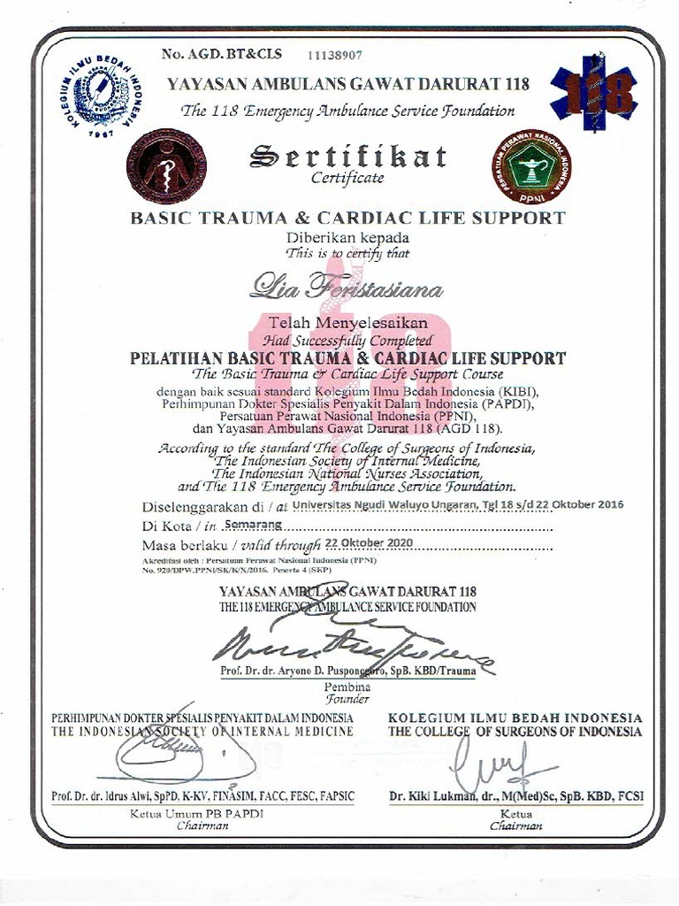 Sertifikat BTCLS PDF | PDF