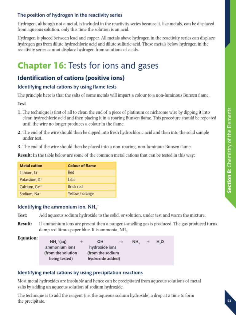 Identification of Ions and Gases | PDF | Ammonium | Hydroxide