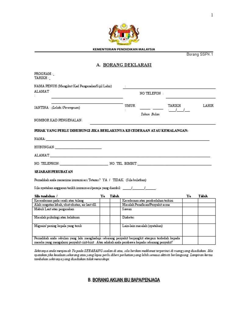 Contoh Borang Deklarasi Murid SK | PDF