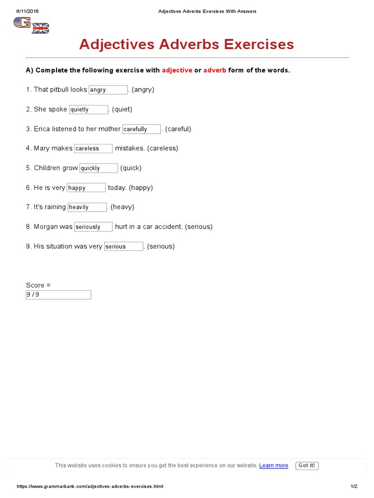 Adjectives And Adverbs Exercises Pdf With Answers