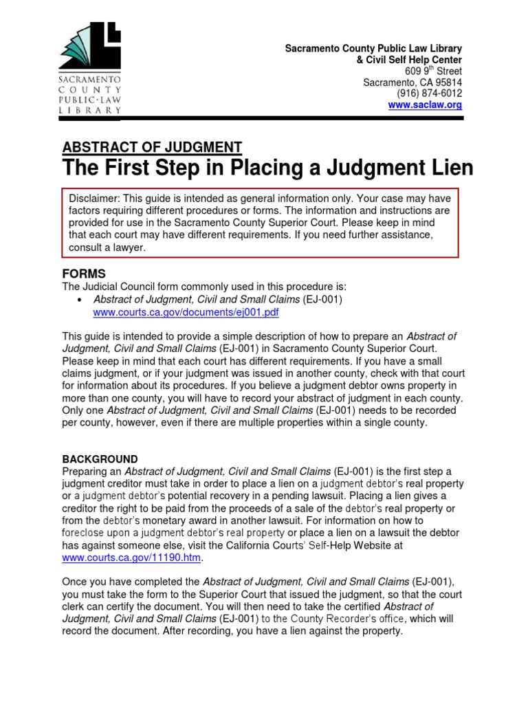 The First Step in Placing A Judgment Lien | PDF | Judgment (Law ...