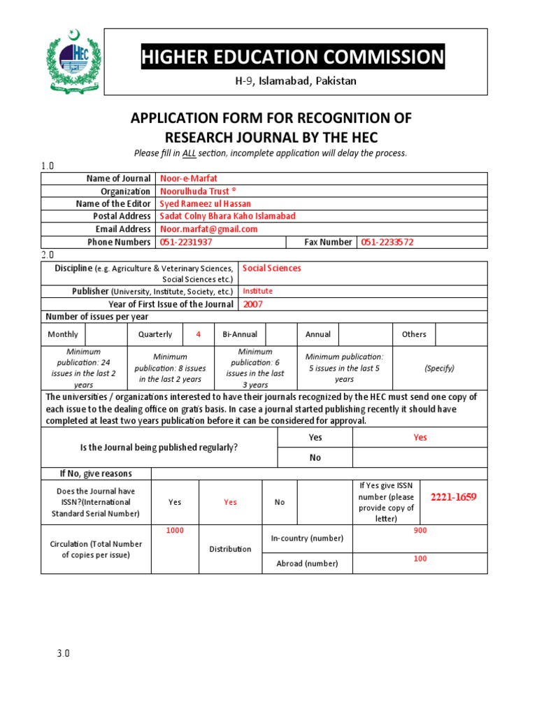 Higher Education Commission: Application Form For Recognition of ...