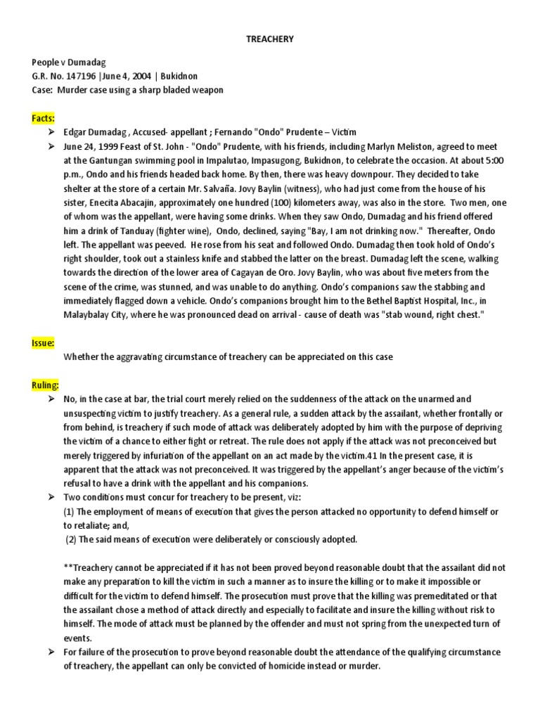 People V Dumadag, 431 SCRA 65 (2004) | PDF | Murder | Criminal Law