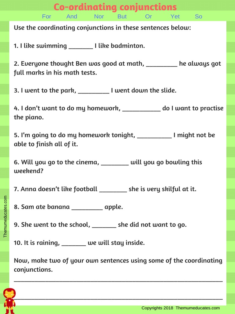 Use The Coordinating Conjunctions in The Sentences | PDF